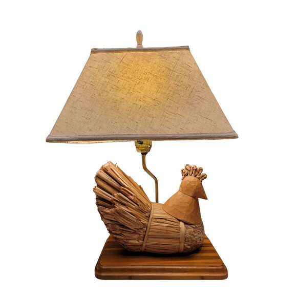 Other | Vintage Rustic Hand Carved Wooden Corn Husk Chicken Table Lamp ...